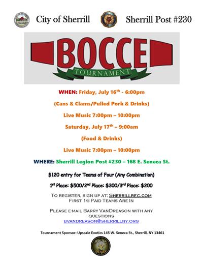 City of Sherrill Recreation Department: BOCCE Tournament
